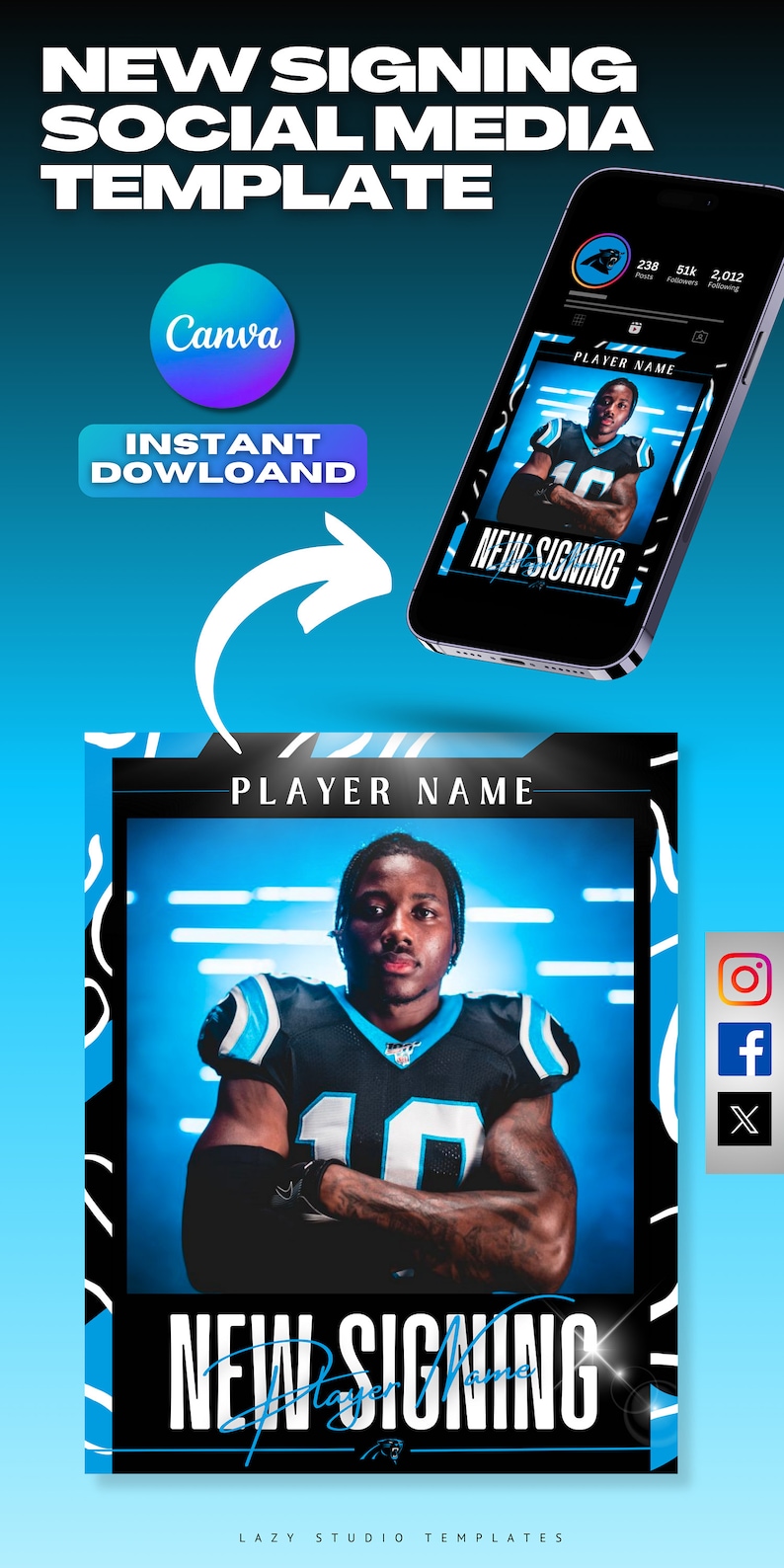 New Signing Social Media Canva Template Customizable Player ...