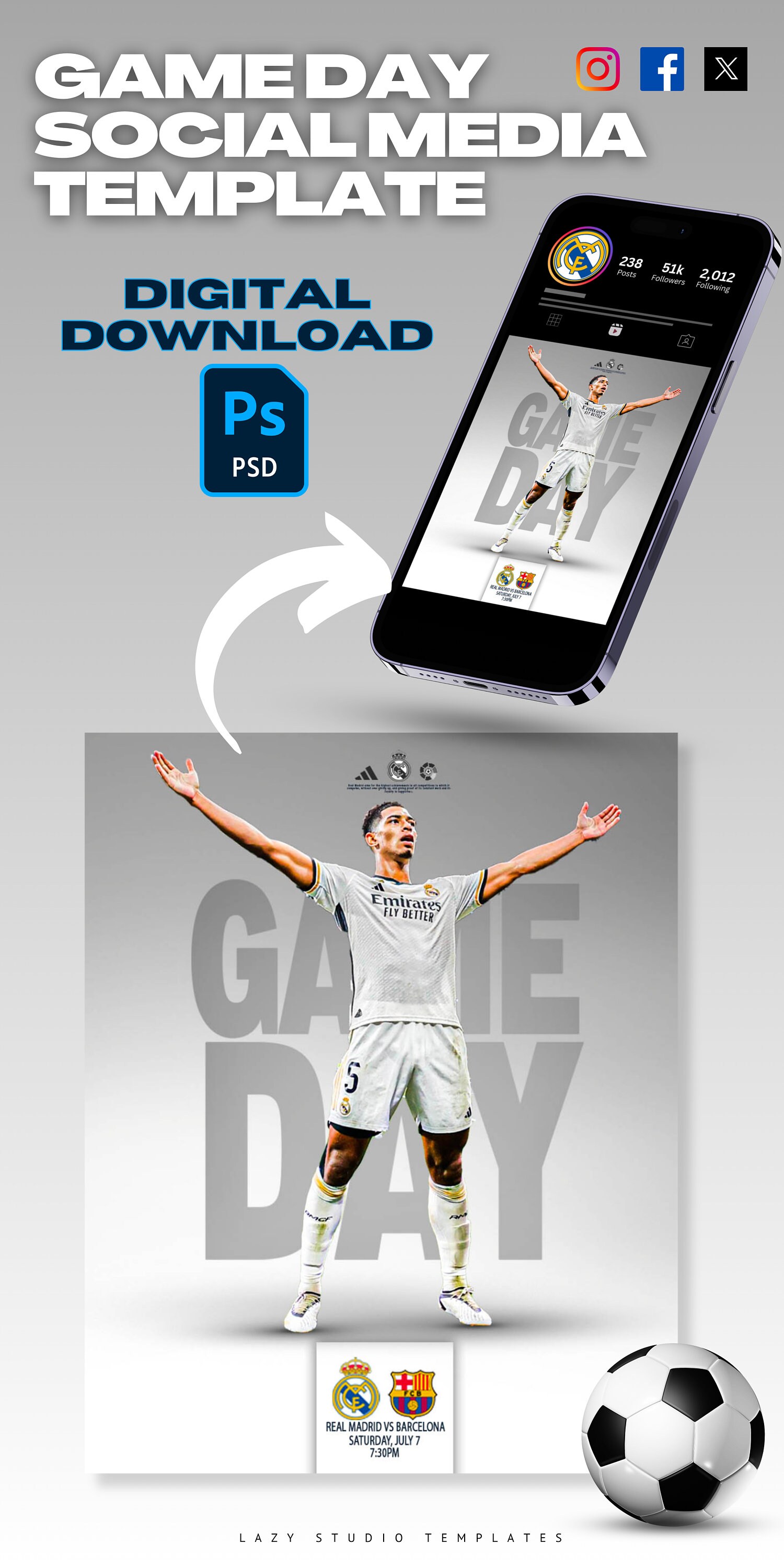 Game Day Social Media PSD Template Soccer Gameday Photoshop ...