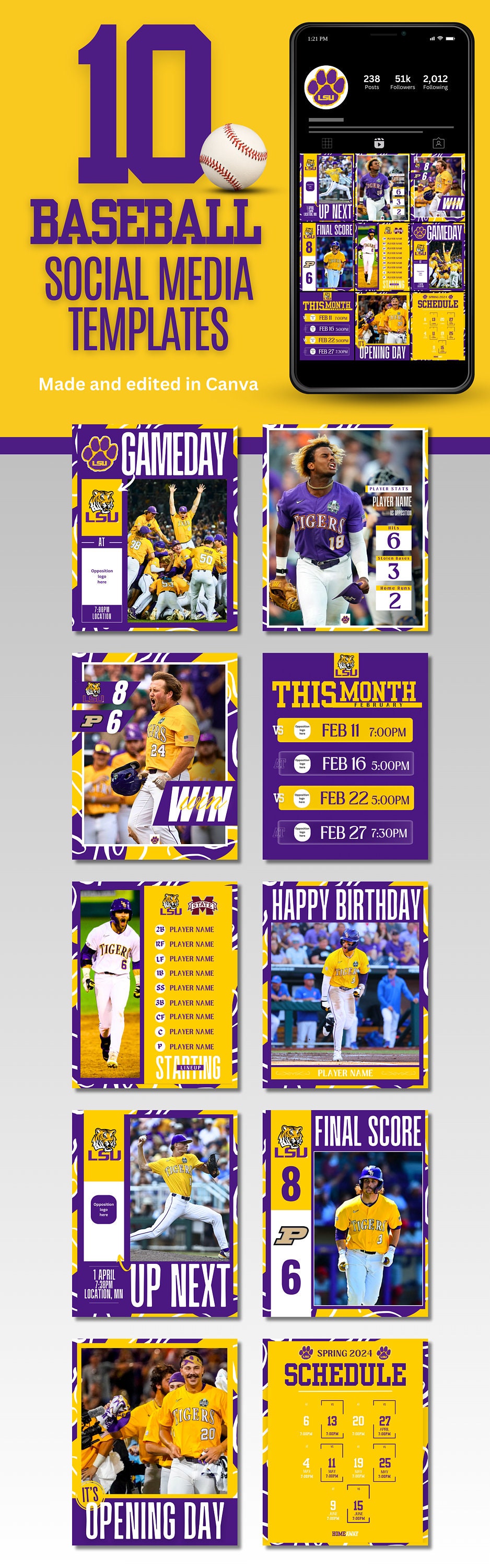 Baseball Sports Social Media Templates Canva Sports Baseball Team ...