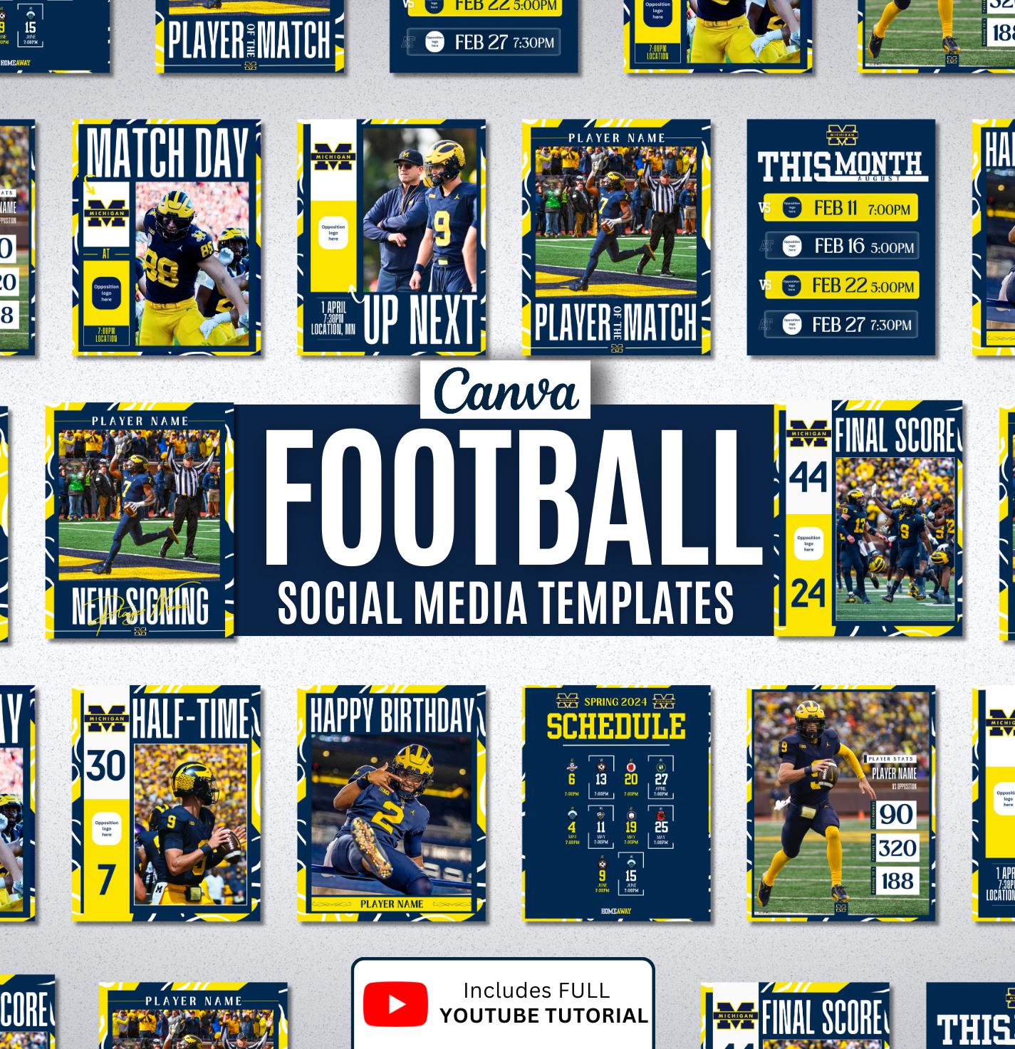 Football Sports Social Media Templates Canva Sports Football Team ...