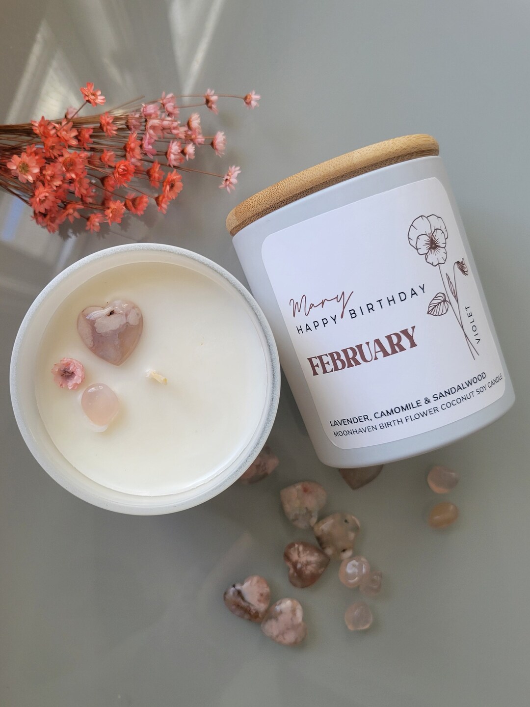 Personalized Birth Flower Candle, Coconut Soy, Happy Birthday Candle ...