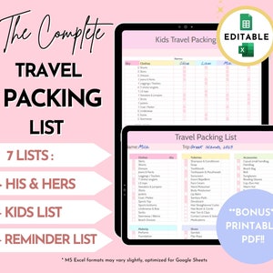 EDITABLE Travel Packing List Template in Google Sheets /excel ...