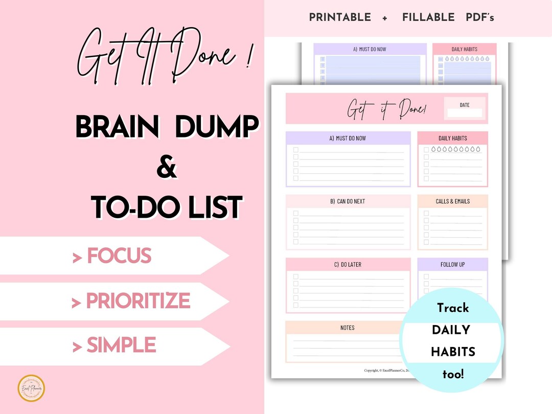 Editable to Do Brain Dump Planner, ADHD Daily Weekly Goals Planner, to ...