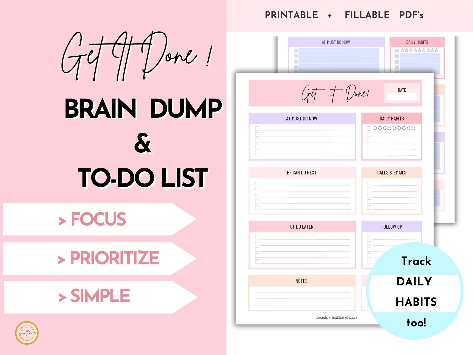 Editable to Do Brain Dump Planner, ADHD Daily Weekly Goals Planner, to ...