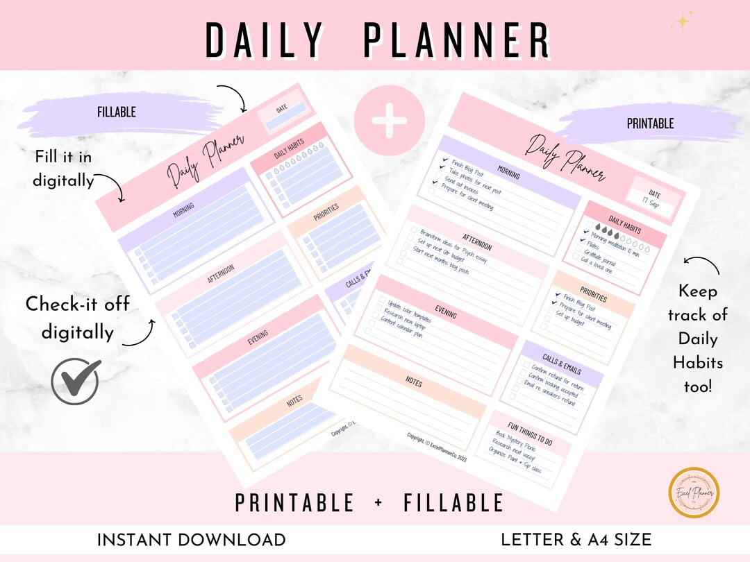 Editable Daily Planner Printable, Daily Goals, ADHD Work Day Planner ...