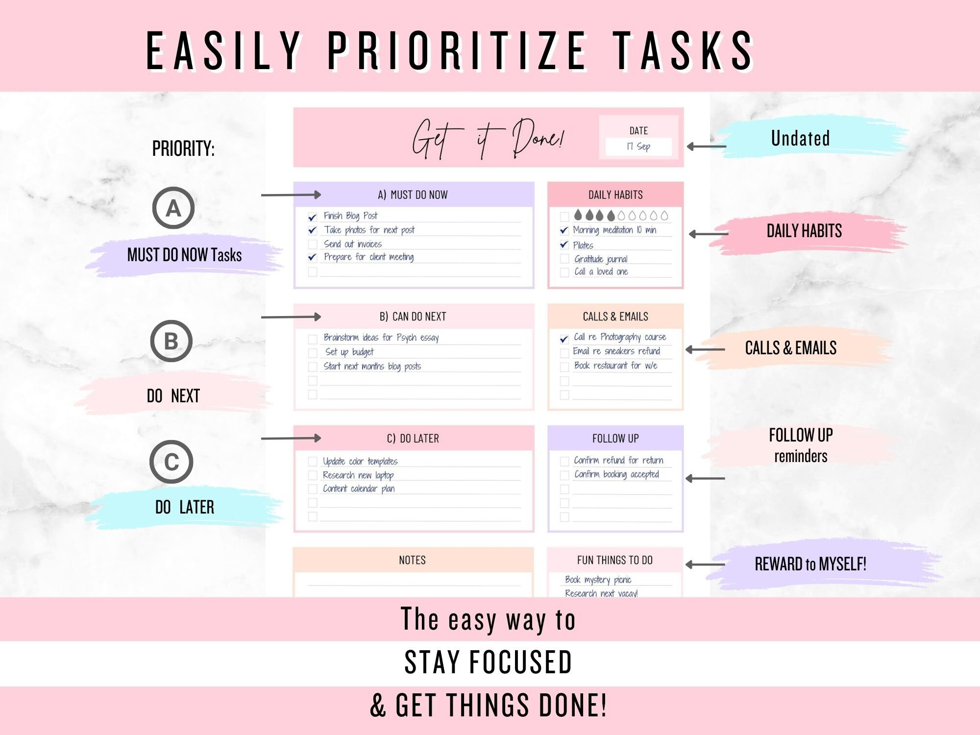 Editable to Do Brain Dump Planner, ADHD Daily Weekly Goals Planner, to ...