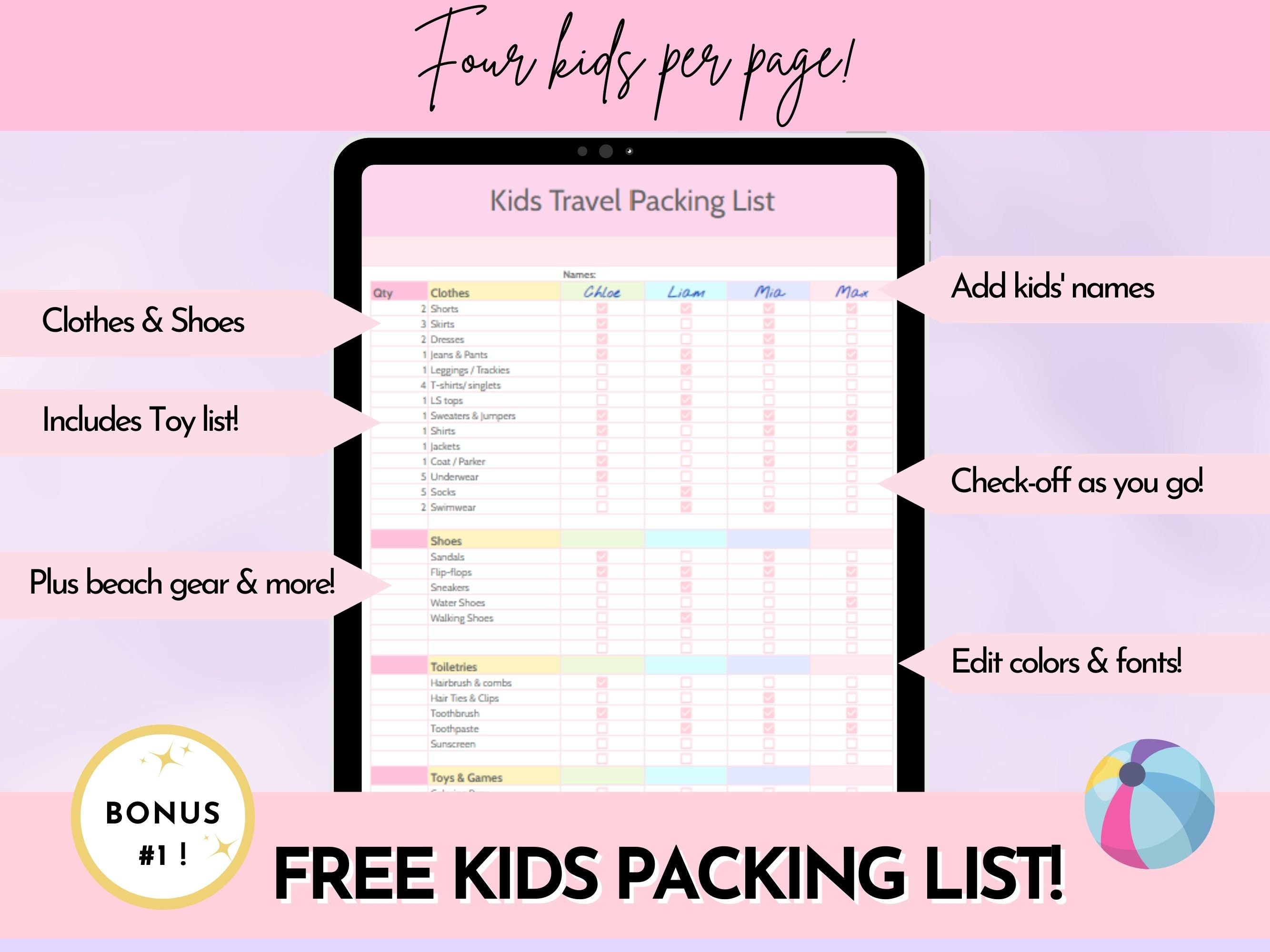 EDITABLE Travel Packing List Template in Google Sheets /excel ...