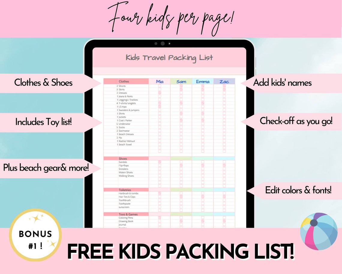EDITABLE Travel Packing List Template in Google Sheets /excel - Etsy ...