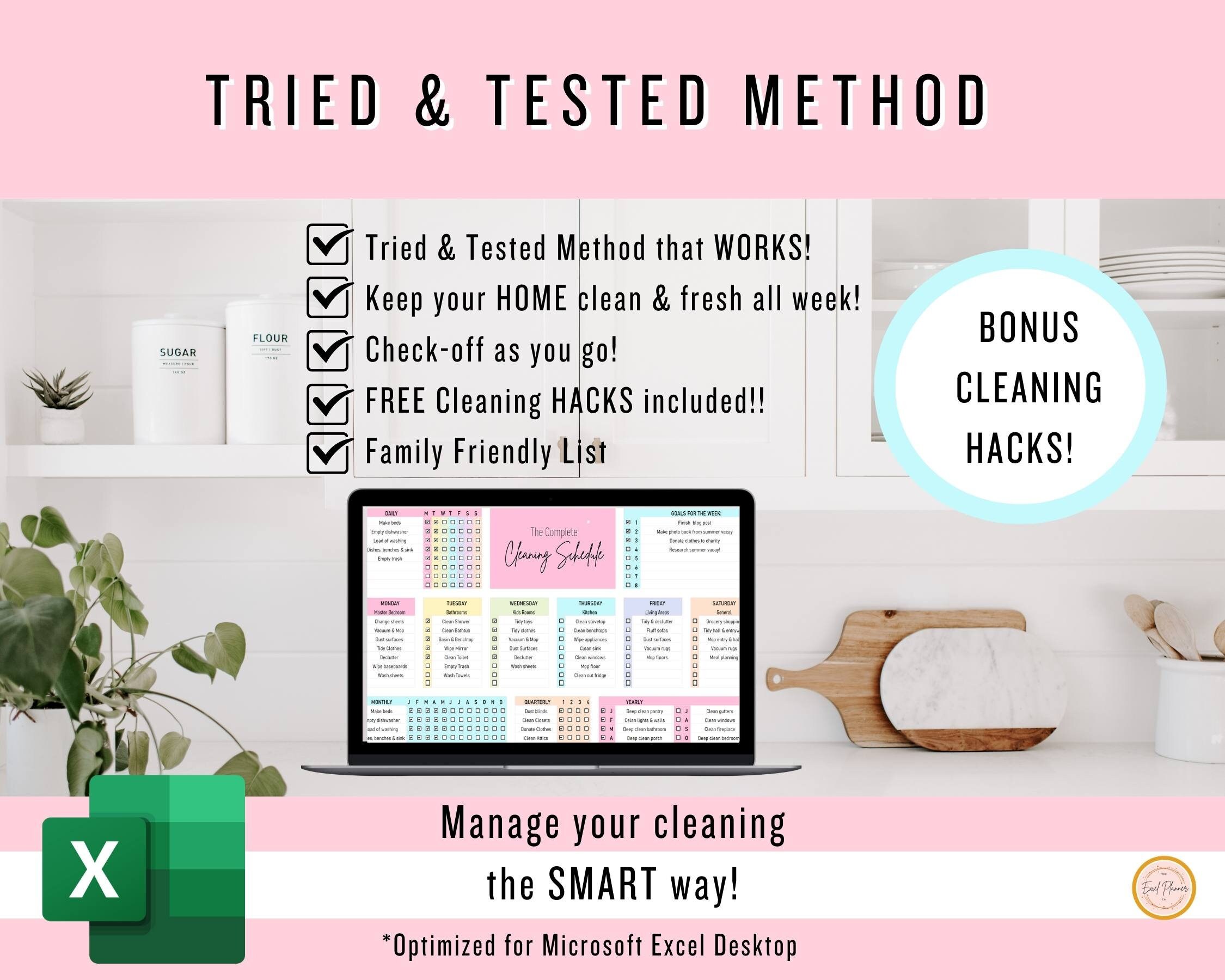 EXCEL Cleaning Schedule Planner, Digital Editable Weekly Cleaning ...