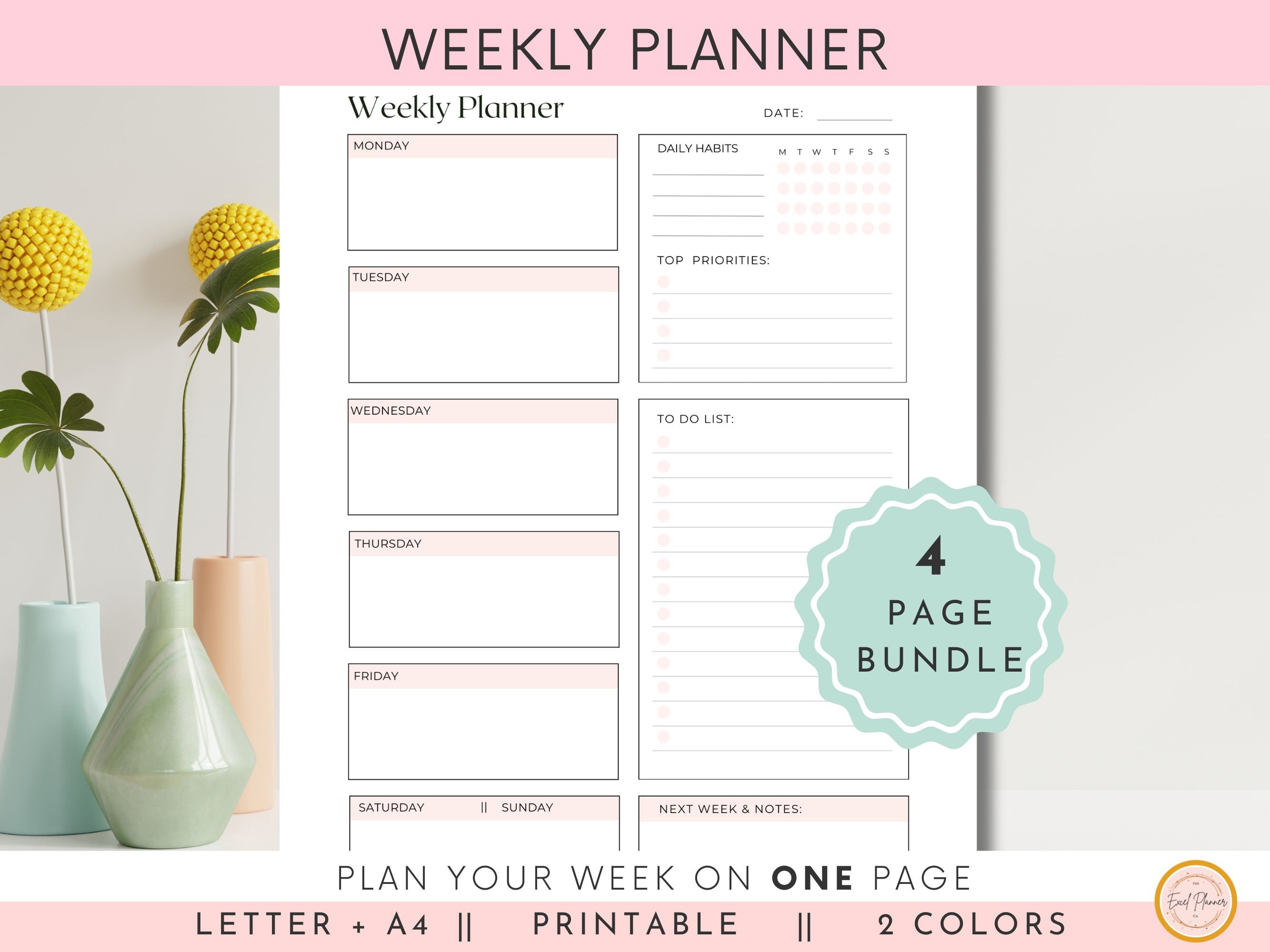 Weekly Planner Printable, Digital Weekly Schedule, Daily Checklist to ...