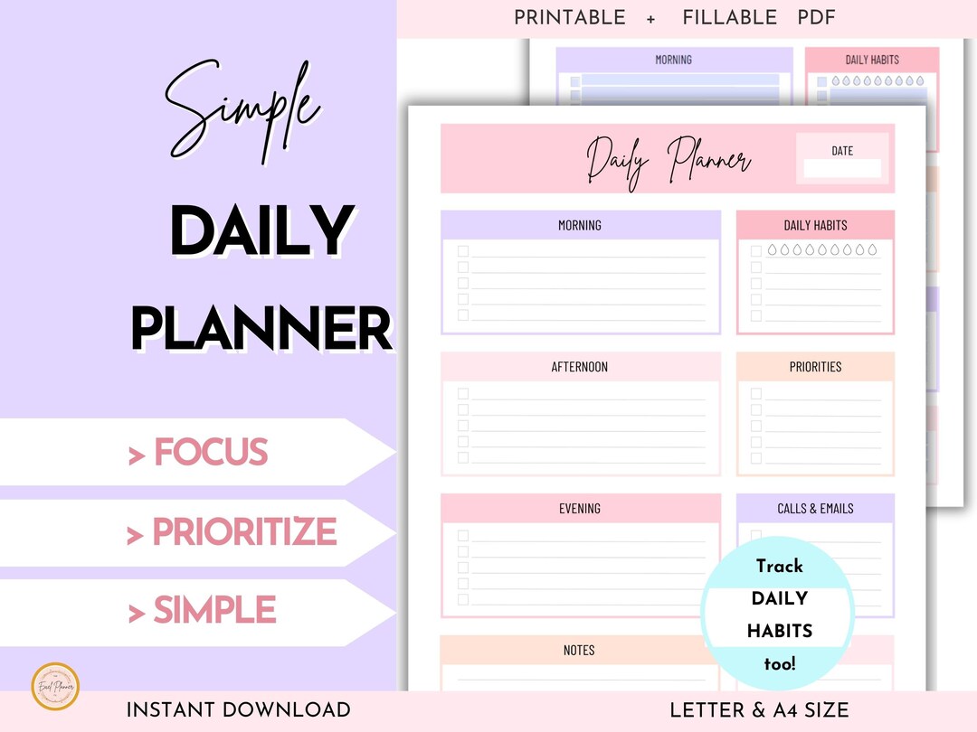 Daily Planner Printable Template, Daily Goals, ADHD Work Day Planner ...