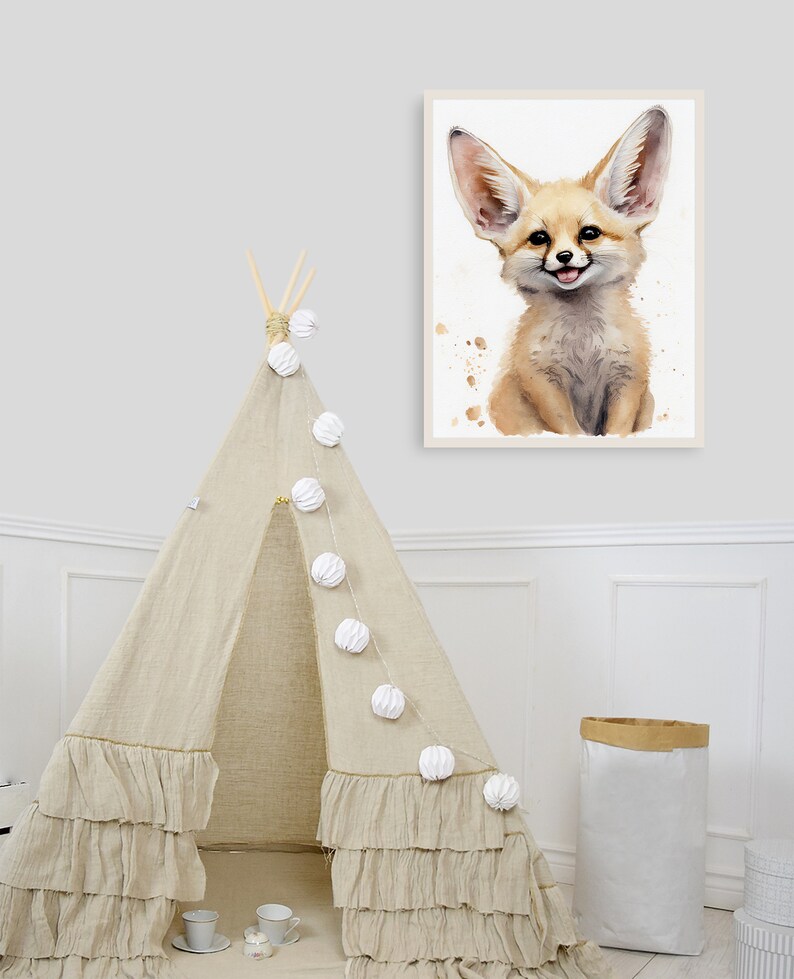 Baby Fennec Watercolor Digital Print, Baby Room Wall Art, Nursery Room ...