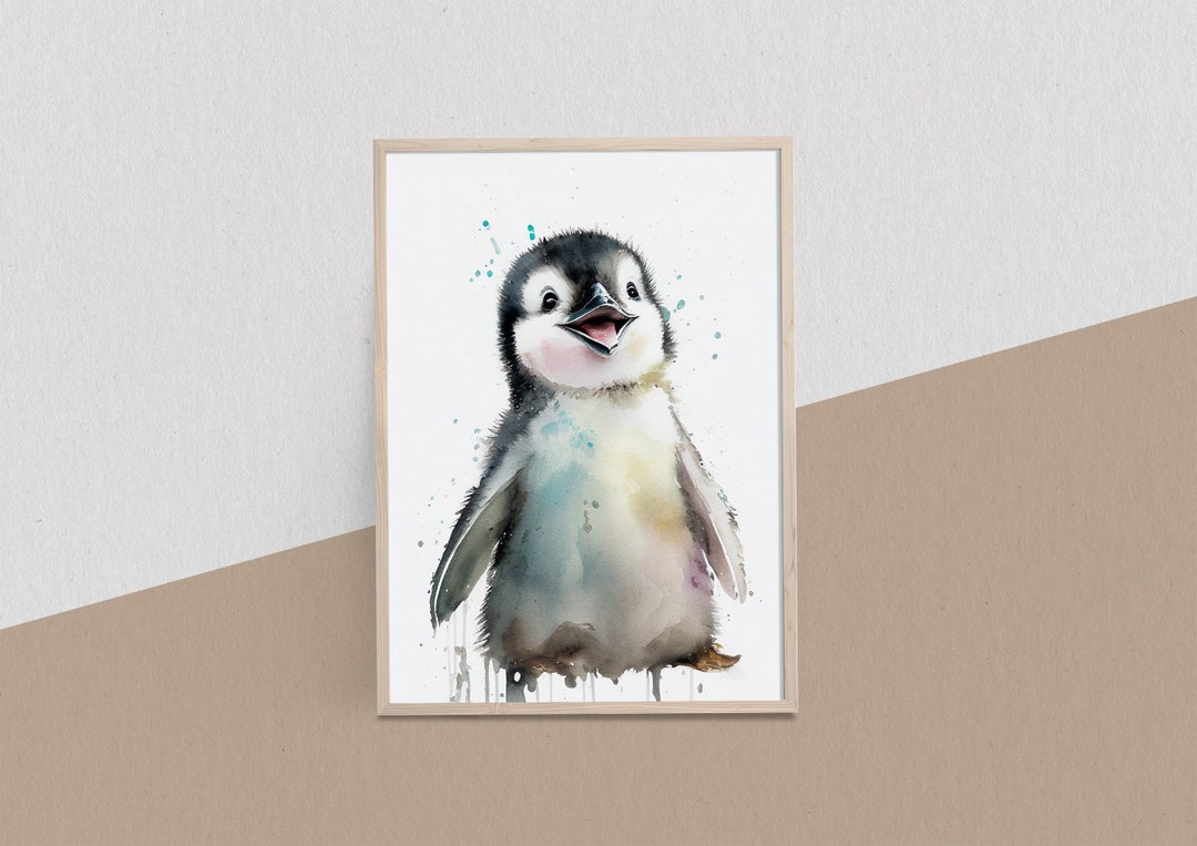 Baby Penguin Watercolor Digital Print, Baby Room Art, Nursery Room Wall ...
