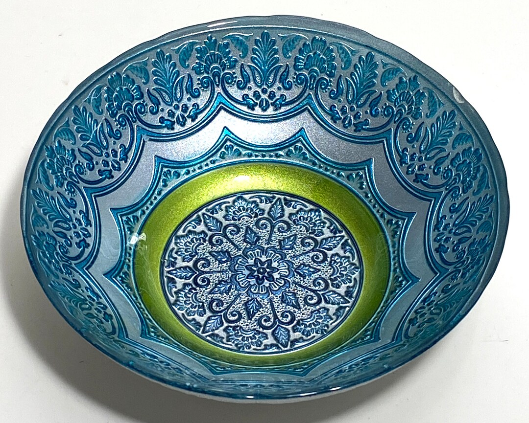 Turkish Decorative Glass Bowl Silver, Blues and Green - Etsy