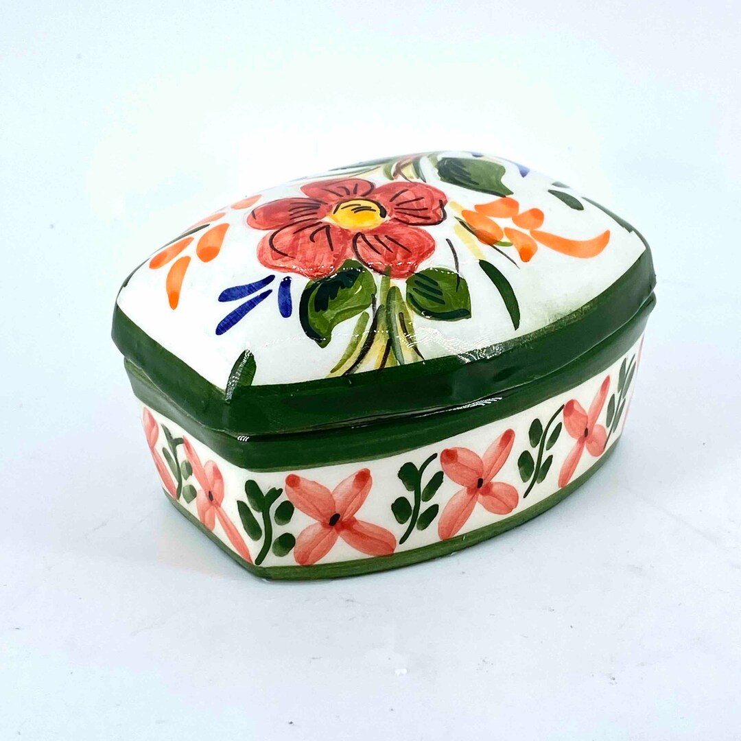 Hand Painted Trinket Box Portugal 4”x3” - Etsy