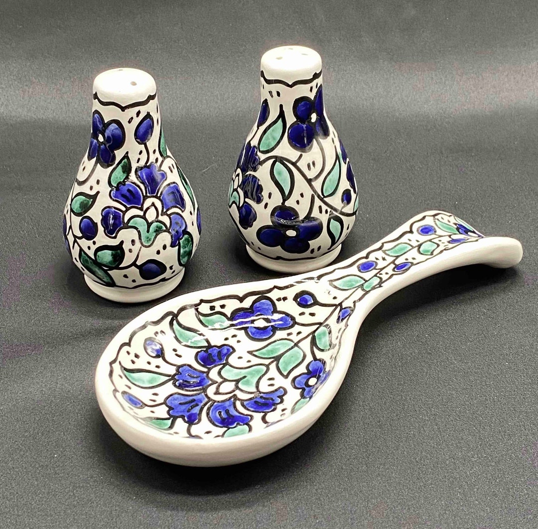 Hand Painted Spoon Rest and Salt and Pepper Shakers Ceramic - Etsy