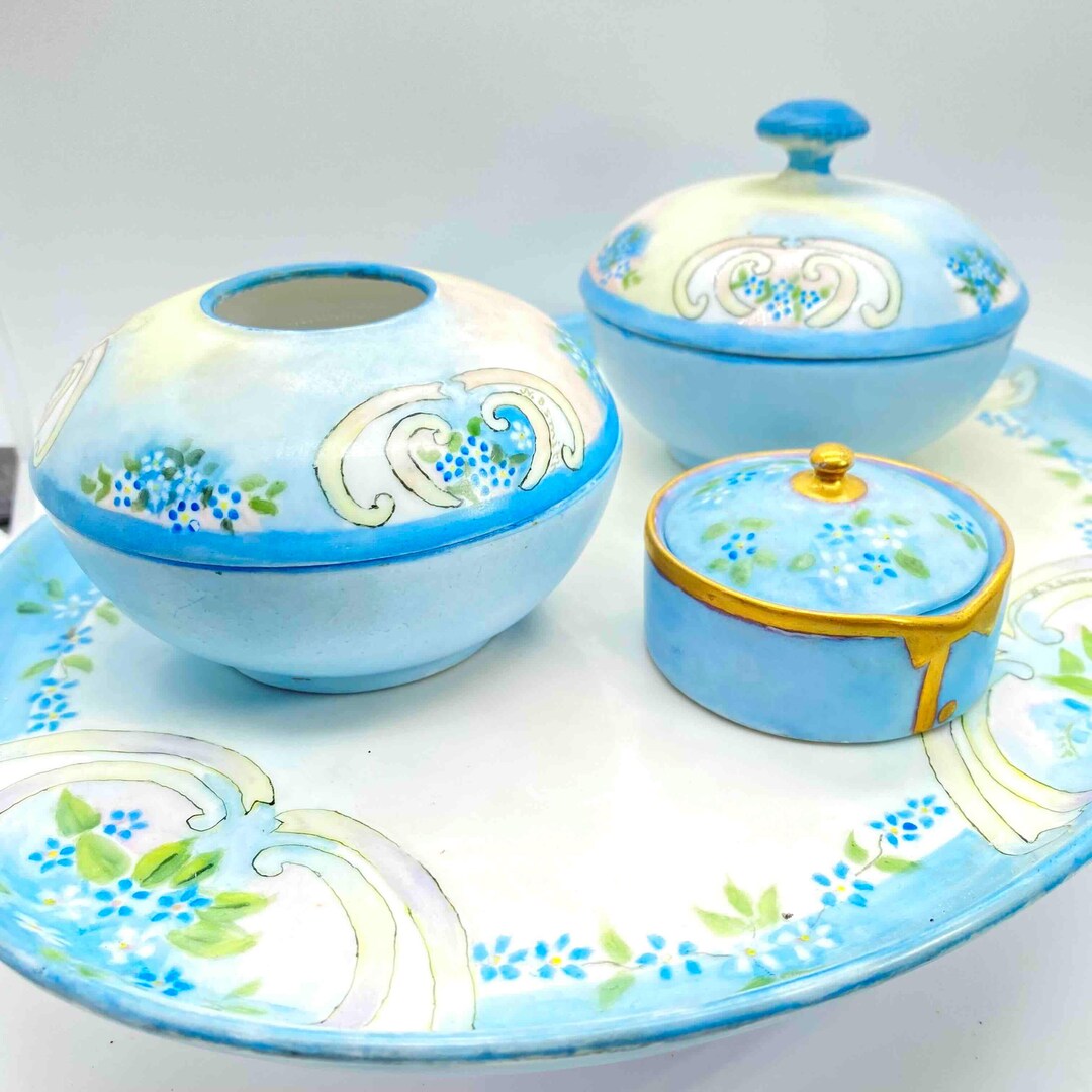 Antique Limoges Vanity Set Tray Hair Receiver Covered Dish Trinket Box ...