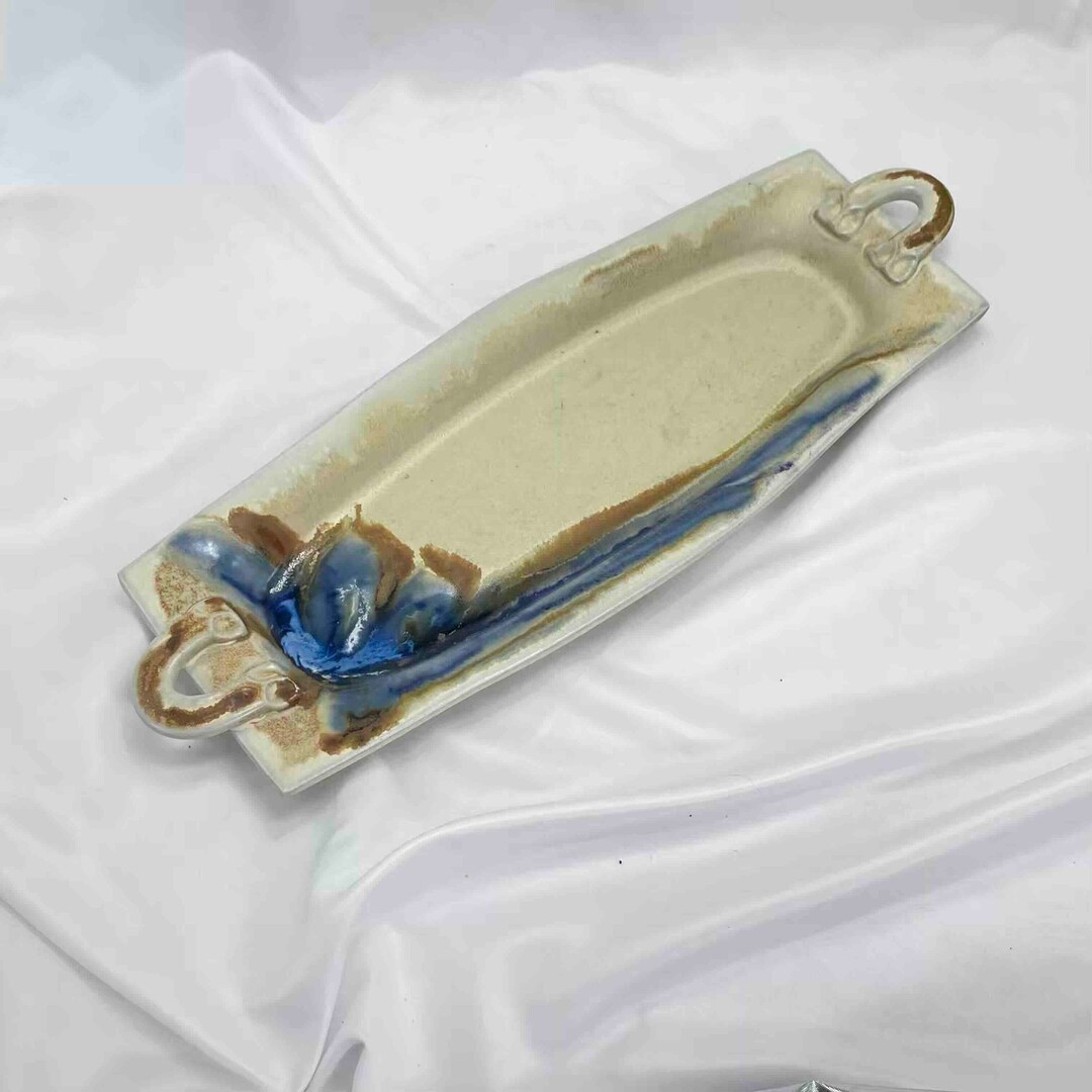 Art Pottery Tray With Handles Blue and Brown Glaze Signed JUDY 18" - Etsy