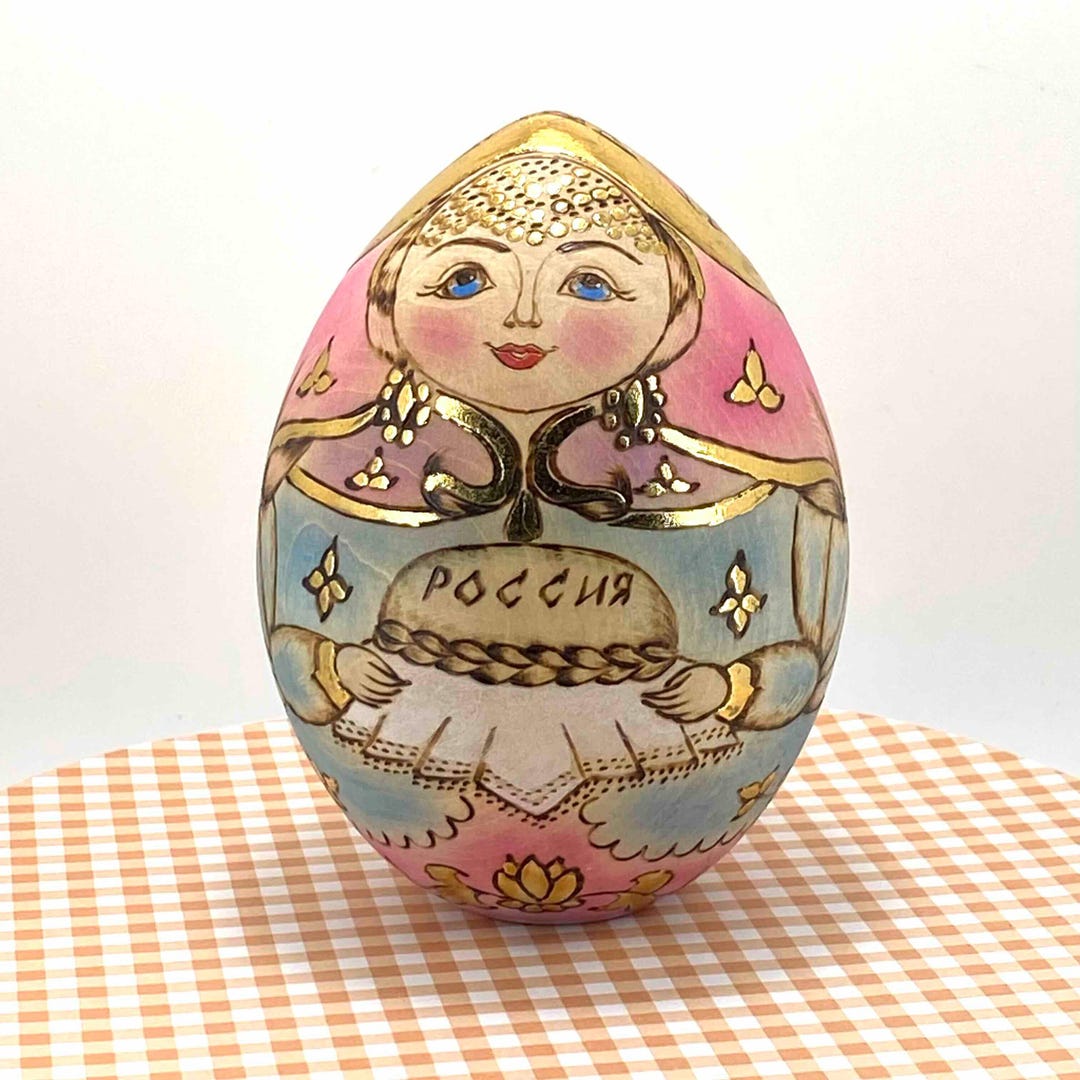 Russian Matrioska Egg Wood Pyrography so Beautiful 4.5 Tall - Etsy