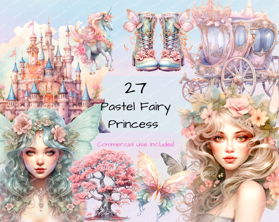 Pastel Fairy Princess Clipart PNG Digital Image Downloads for - Etsy