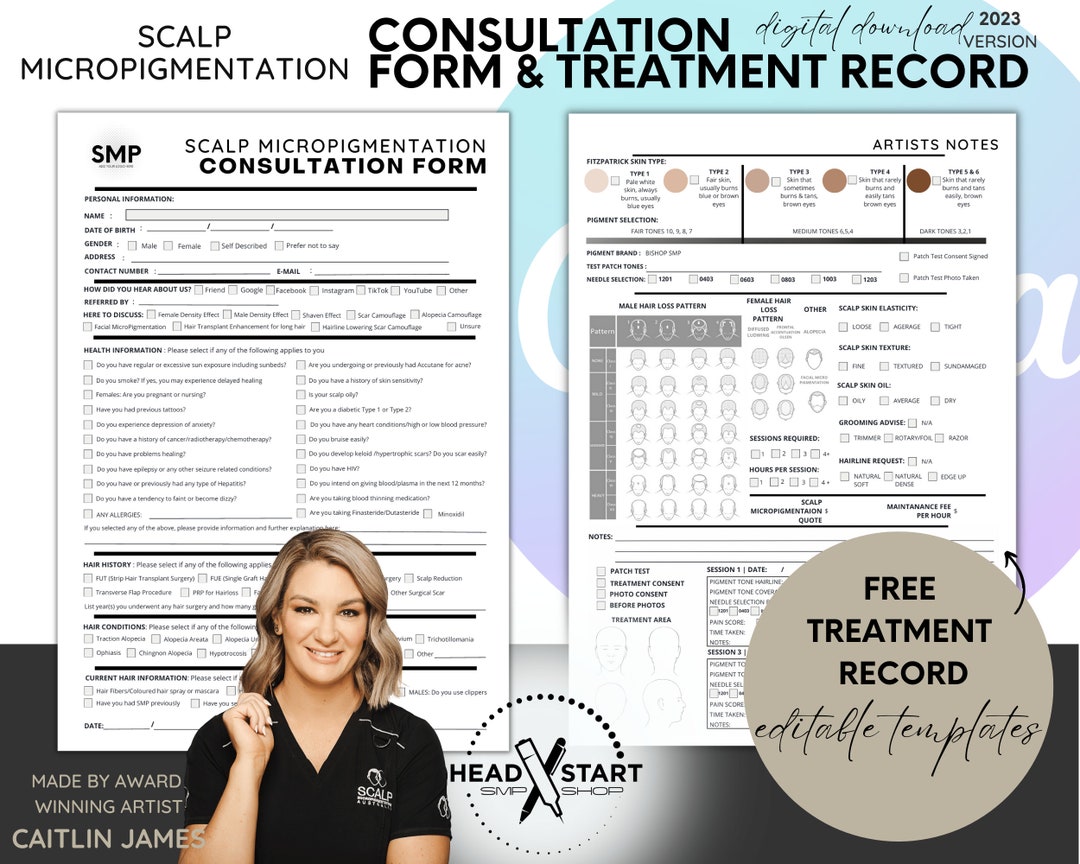 SMP Consultation Form Plus Free Treatment Record Sheet for Scalp ...