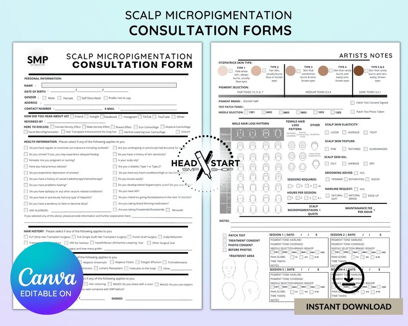 The Best SMP Consultation Form Free Treatment Record Sheet for Scalp ...