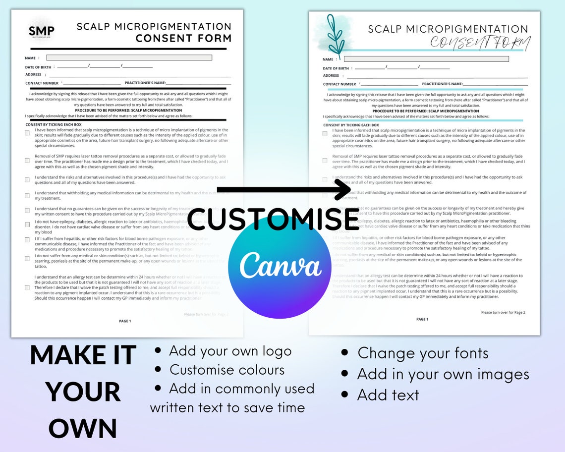 SMP Consent Form Template Give Your Scalp (Instant Download) - Etsy