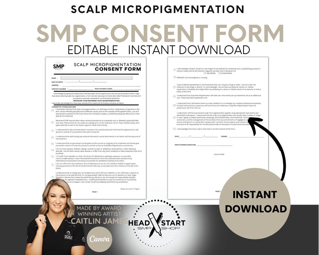 Editable SMP Client Consent Form | Scalp Micropigmentation Template (A4 ...