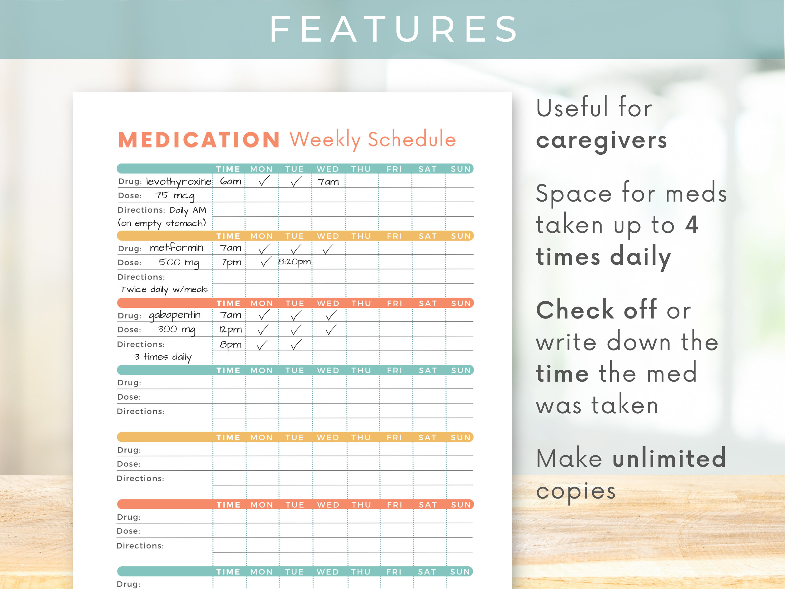MEDICATION TRACKER Log, Printable & Fillable Chart Template for ...