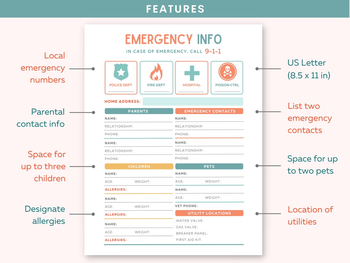 Fillable Printable EMERGENCY CONTACT Info Sheet Template for Daycare ...