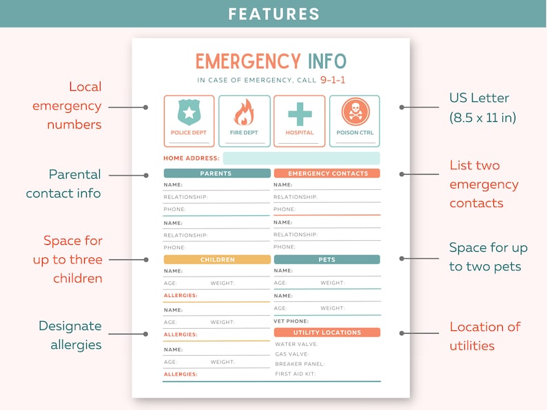 Fillable Printable EMERGENCY CONTACT Info Sheet Template for Daycare ...