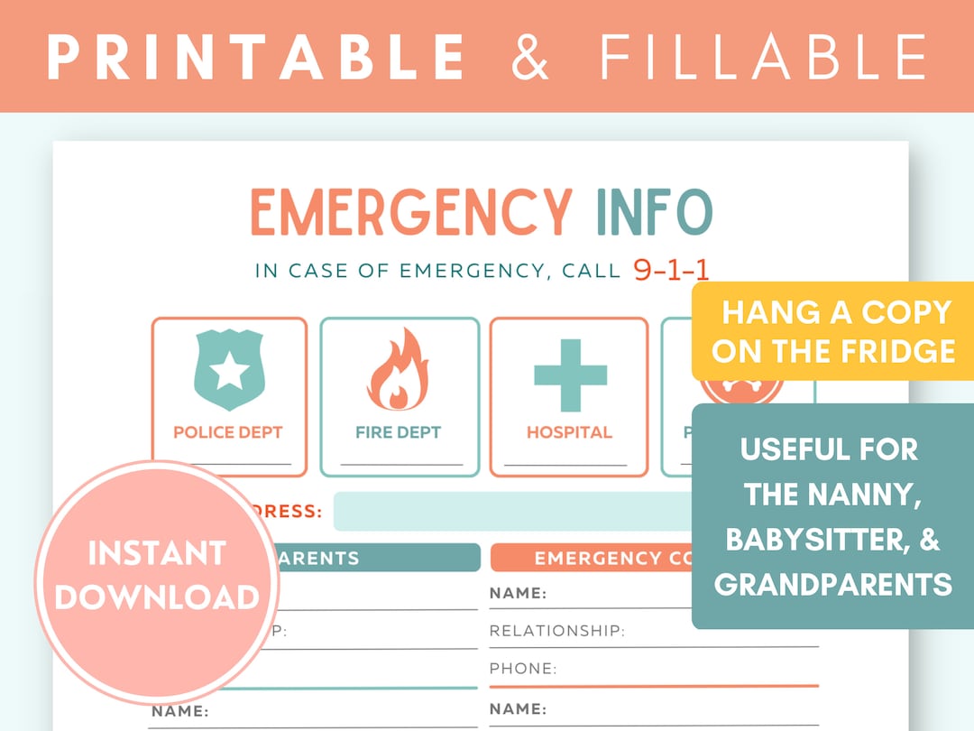 Fillable Printable EMERGENCY CONTACT Info Sheet Template for Daycare ...