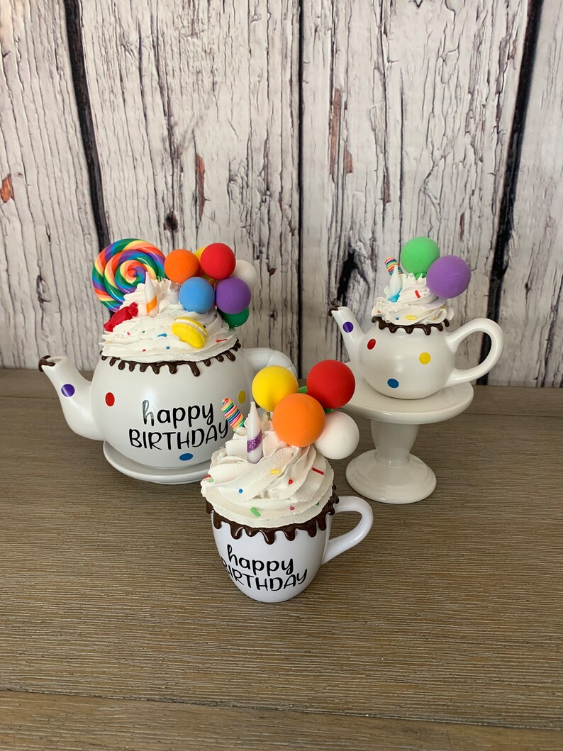 Birthday Faux Tea Pot Birthday Decor Birthday Tiered Tray Decor Fake ...