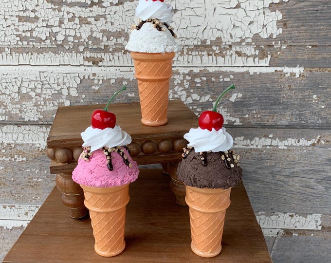 Fake Ice Cream Cones, Realistic Ice Cream, Ice Cream Cone Decor, Tiered ...