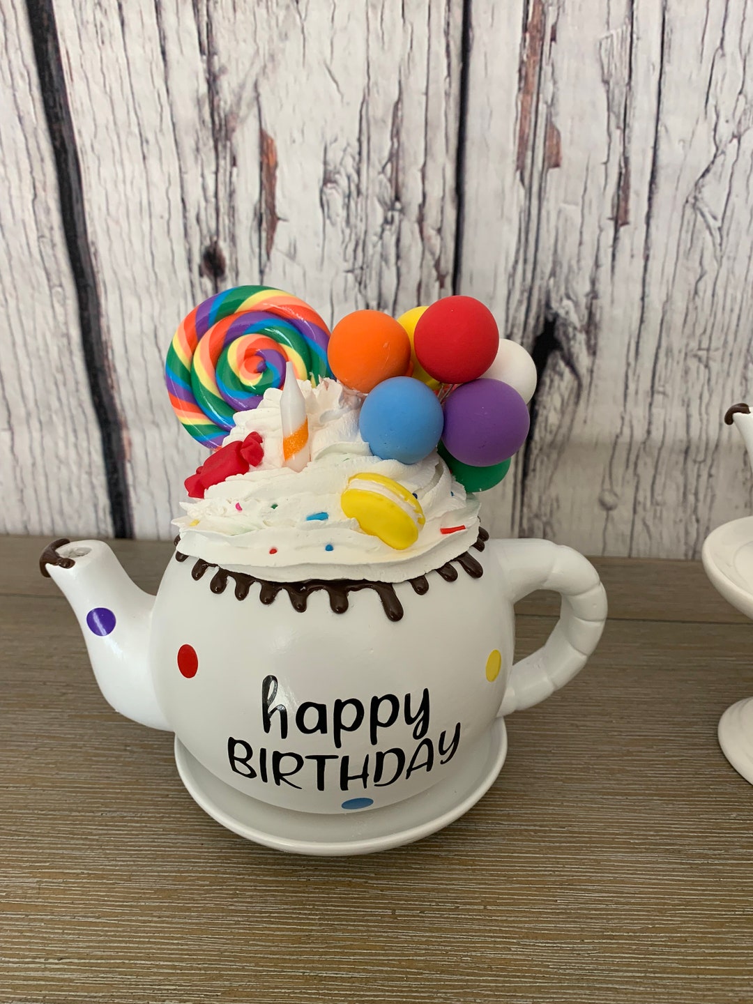 Birthday Faux Tea Pot Birthday Decor Birthday Tiered Tray Decor Fake ...