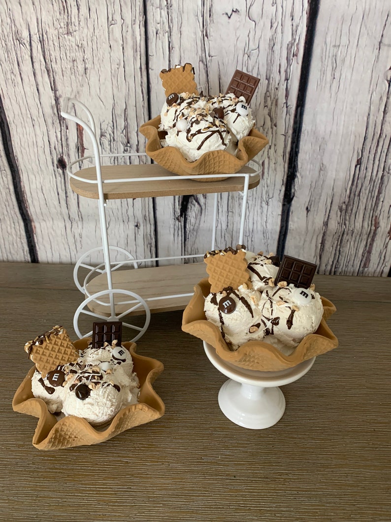 Smore Faux Waffle Bowl Ice Cream Smores Decor Smores Tiered Tray Decor ...