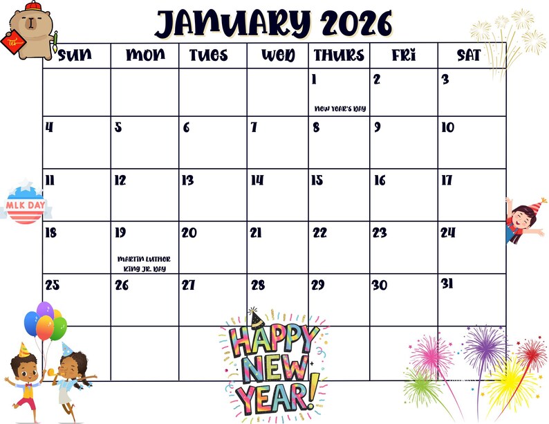 Cute 2026 Printable Calendar, Aesthetic Design (digital Download ...