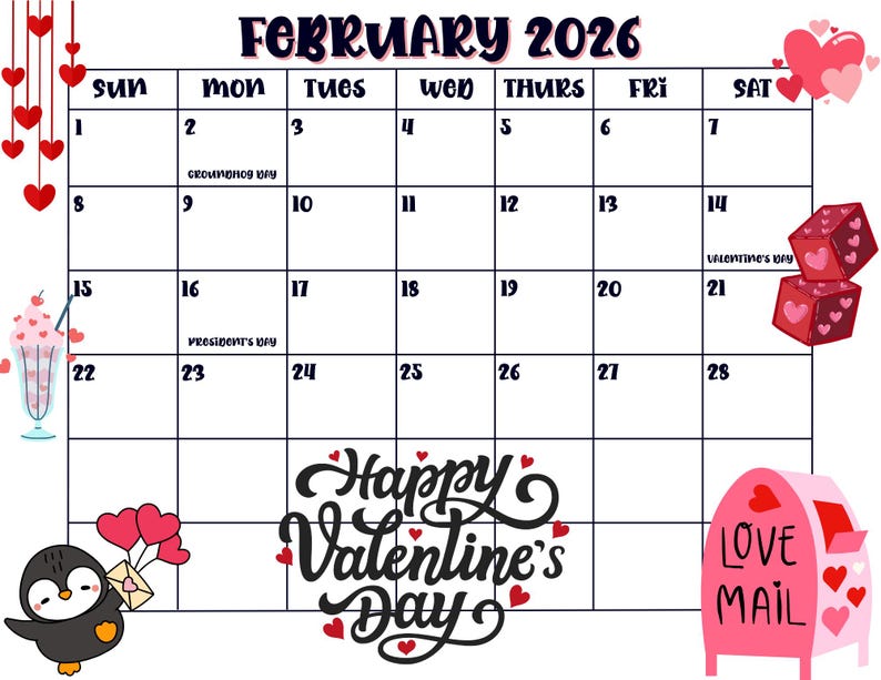 Cute 2026 Printable Calendar, Aesthetic Design (digital Download ...