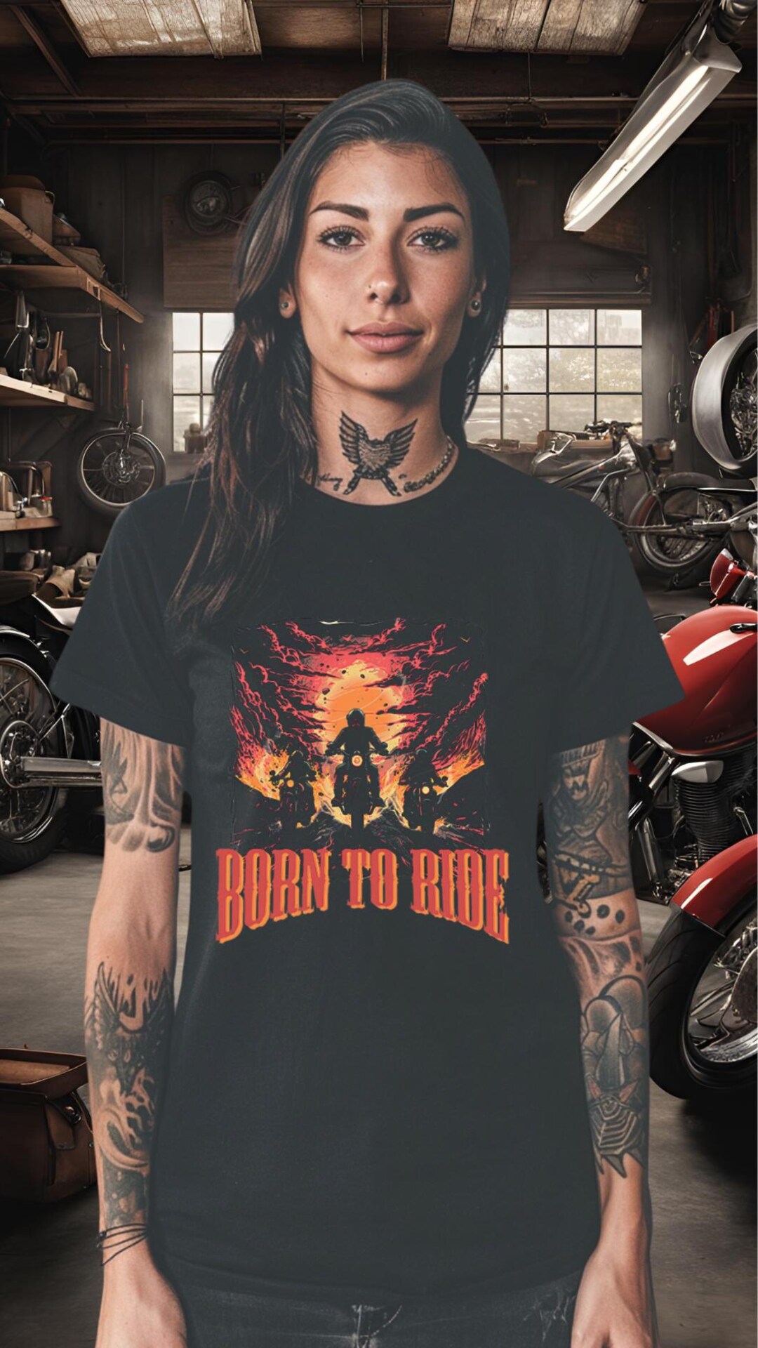 Born to Ride T-shirt Vintage Motorcycle Biker Graphic Tee Retro Style ...
