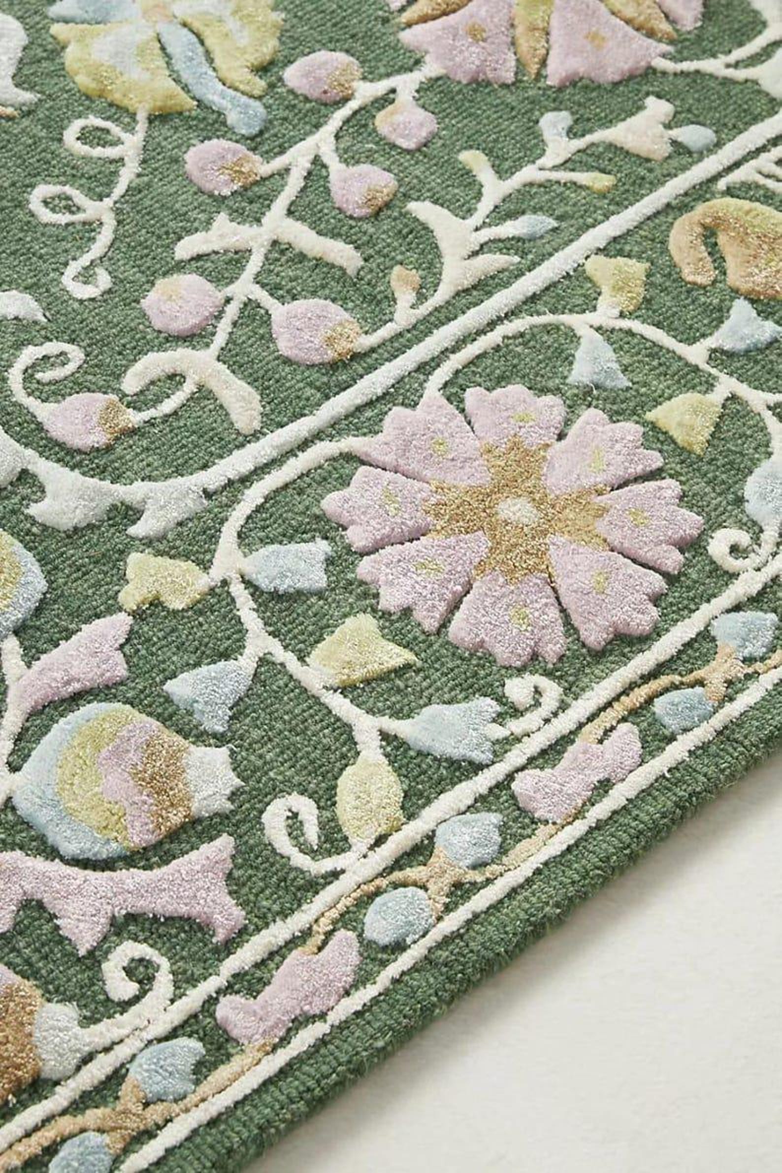 Persian Green Rug With Textured Flower Design 6x9 4x6 Hand-made 3D ...