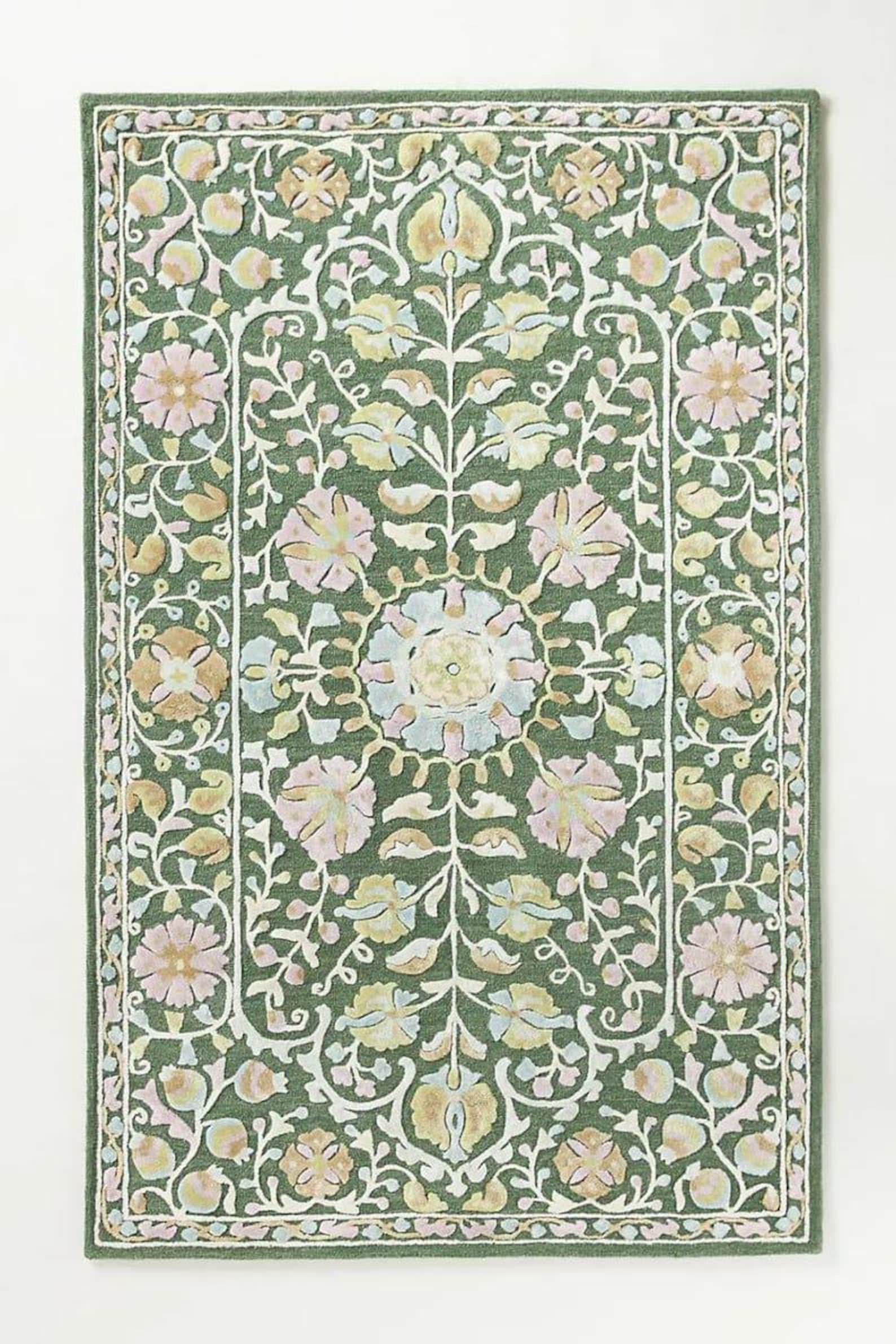 Persian Green Rug With Textured Flower Design 6x9 4x6 Hand-made 3D ...