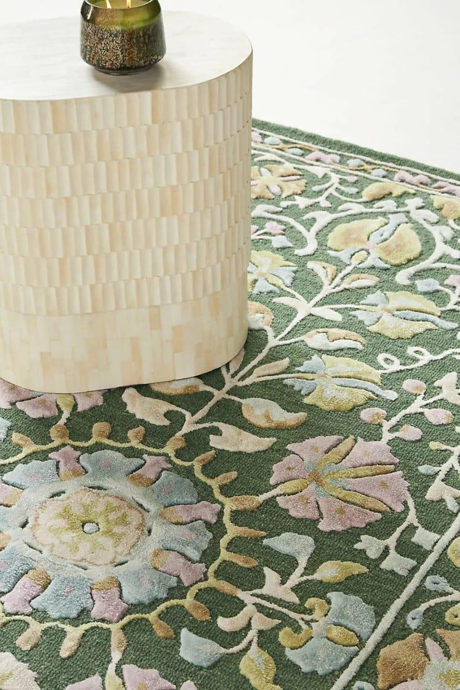 Persian Green Rug With Textured Flower Design 6x9 4x6 Hand-made 3D ...