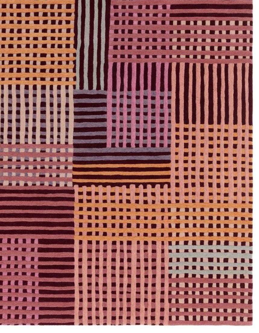 Modern Patchwork Stripe Rug – Handmade Multicolor Burgundy, Pink ...