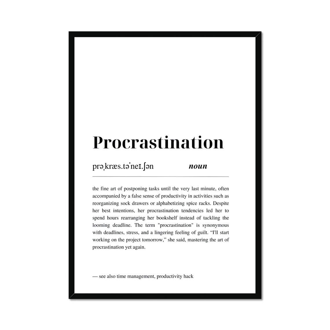 Procrastination Definition Poster Embrace the Art of Delaying Tasks - Etsy