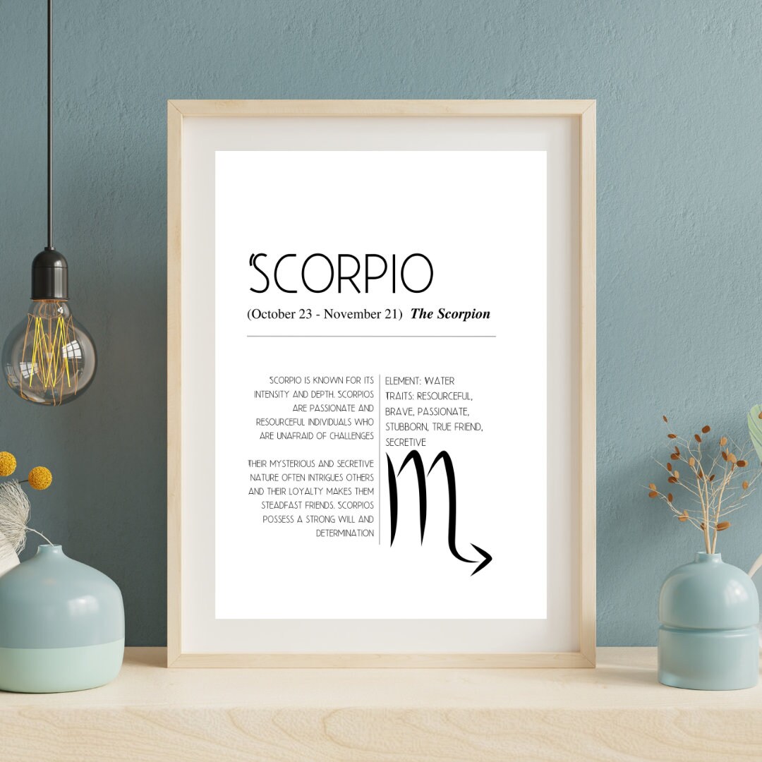 Scorpio Definition Typography Poster Zodiac Sign Wall Art Astrology ...
