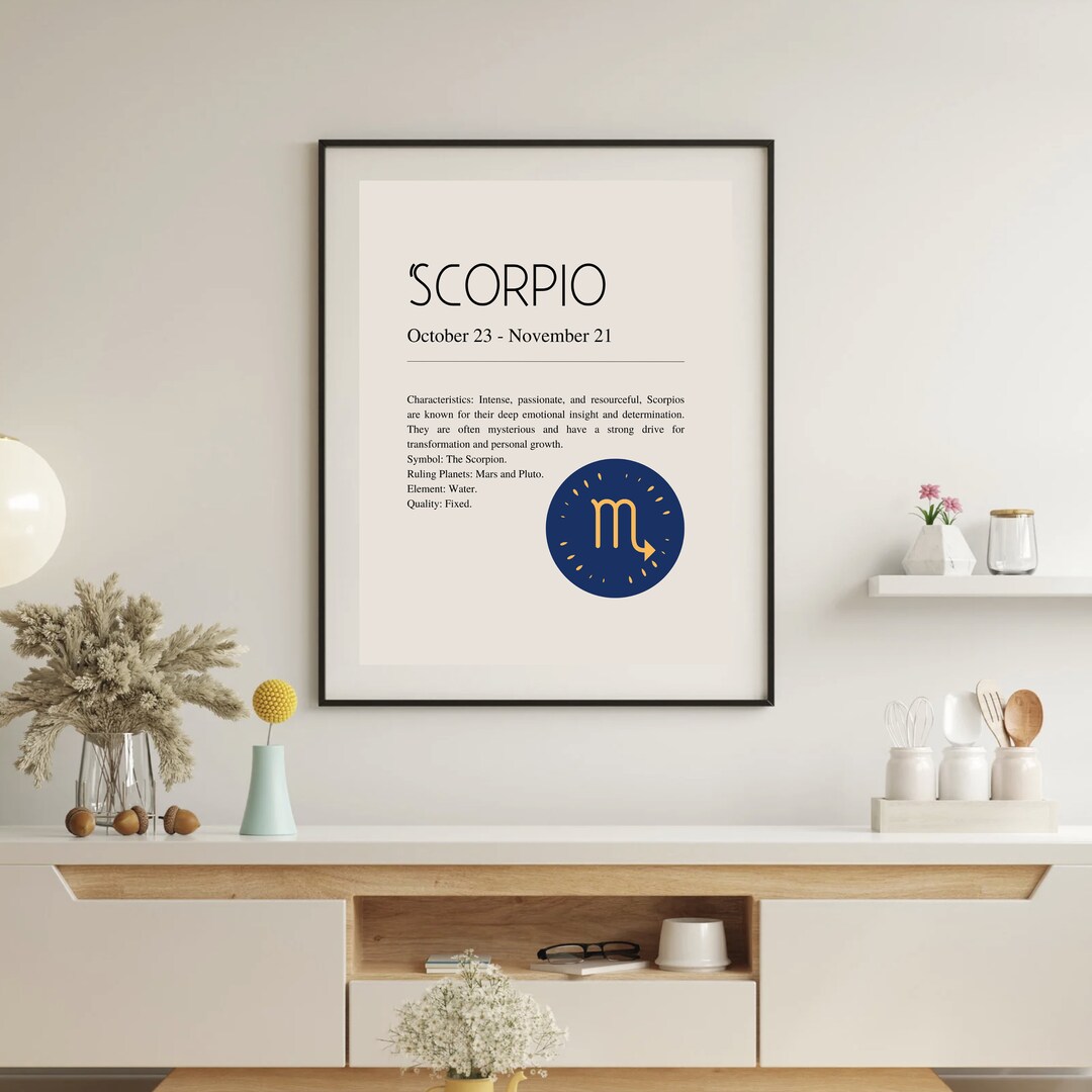 Scorpio Definition Typography Poster Zodiac Sign Wall Art Astrology ...