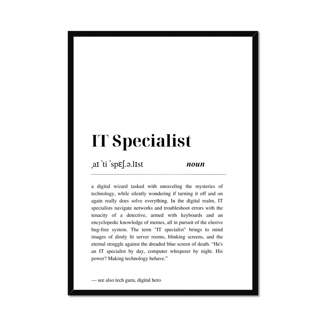 IT Specialist Definition Typography Print Office Decor Printable Wall ...