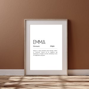 Emma Definition Poster Personalized Name Art Print for Nursery Wall ...