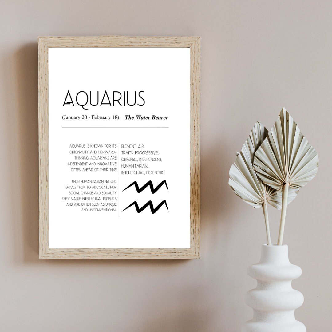 Aquarius Definition Typography Art Print Zodiac Sign Poster Astrology ...