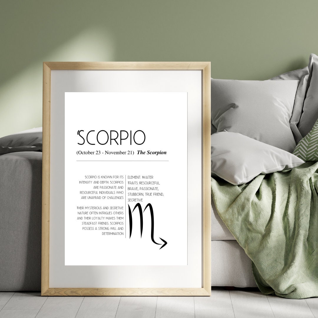 Scorpio Definition Typography Poster Zodiac Sign Wall Art Astrology ...